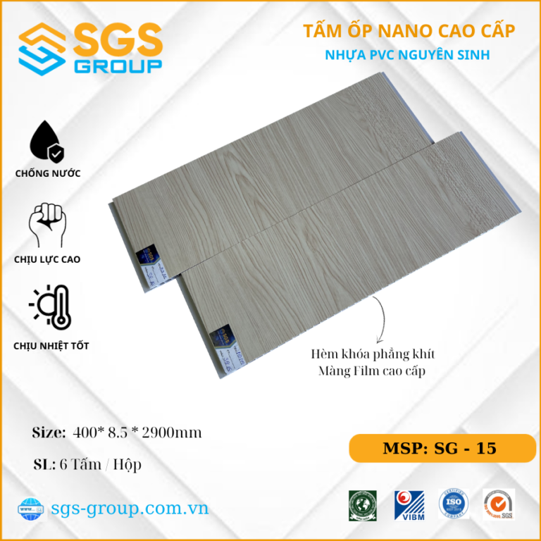 Tấm ốp tường PVC SGS, Màng Film Nano Cao Cấp SG15 - Tập Đoàn Tấm Ốp Sài Gòn SGS